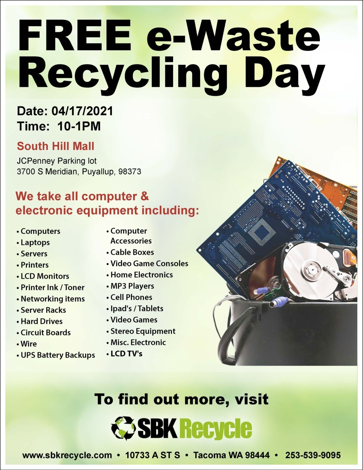 Earth Month Free Electronic Recycling South Hill Mall